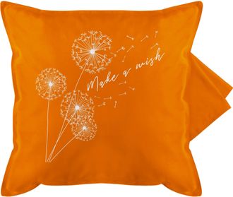 Shirtracer Kissenbezug - Statement Kissen mit Spr&uuml;chen - Pusteblume Make a Wish Wei&szlig; - 50 x 50 cm - Orange - kissenh&uuml;lle grau kuschelkissen spr&uuml;che Spruch Dandel