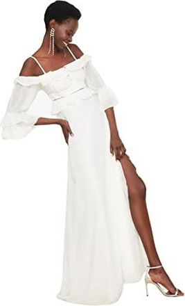 Trendyol Femme Robe de soirée tissée Maxi trapèze, Ecru, 66