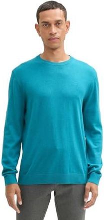 Tom Tailor Pull en Tricot à col Rond pour Homme, 37094 - Bleu Turquoise mélangé, L