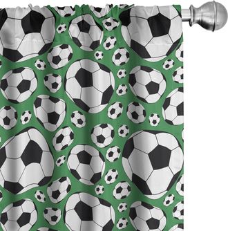 Abakuhaus Fußball Vorhänge, Gardinen, Beliebte Sport-Motiv, Fensterbehandlungen für Wohnzimmer Schlafzimmer Dekor, 2 Stück 75 cm b x 175 cm h, Grün Schwarz Weiß