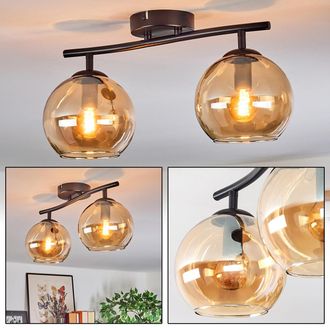 HOFSTEIN Deckenleuchte Koyoto, 2-flammige Deckenlampe aus Metall/Glas in Schwarz/Bernsteinfarben, moderne Leuchte im Retro/Vintage-Design (Schirme &Oslash; 15 cm), E1