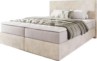 DELIFE Boxspringbett Dream-Well Cord Beige 160x200 cm mit Taschenfederkernmatratze u. Topper