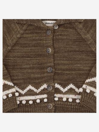 Misha & Puff Boys Wool Cardigan With Graphic Pattern Brown Sweater