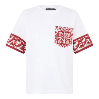 Dolce & Gabbana Homme, Tops, Blanc, Taille: S T-shirt en coton et soie imprim&eacute;