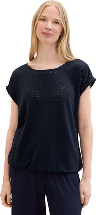 Tom Tailor Damen Basic Jacquard Blusen-Top mit Lochstickerei, sky captain blue, XXS