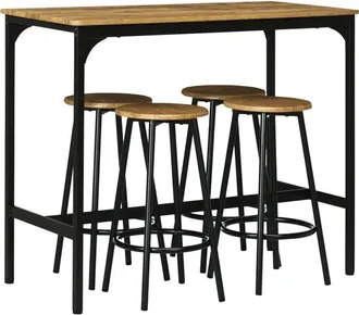 HOMCOM Homcom - Bartisch mit Barhocker Set, 5-tlg. Bartisch-Set, K&uuml;chentisch mit 4 Barhocker, Essgruppe im Industriedesign, f&uuml;r K&uuml;che, Esszimmer, Metall