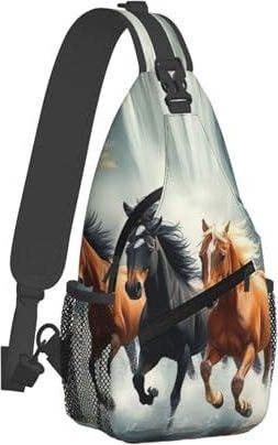 Generic Mode Sacoche Tactique Chevaux sauvages courant dans une rivi&egrave;re Sacs &agrave; Bandouli&egrave;re Polyester Crossbody Bag pour Randonn&eacute;e Femme Cyclisme