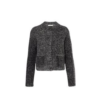 Vince Cardigan-Jacke aus Wollmischung mit Fischgratmuster - - Knitwear - Damen - Schwarzk - L