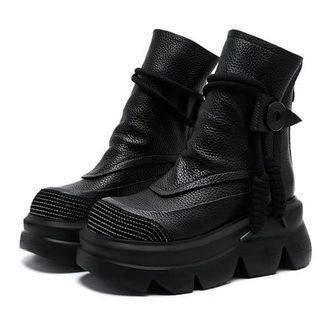 Generic QXDZSW Bottes mi-mollet faites &agrave; la main pour femme Bottes courtes Bout rond Hauteur Augmentation Semelle &eacute;paisse Chaussures pour femme, 3166 5 Noir A