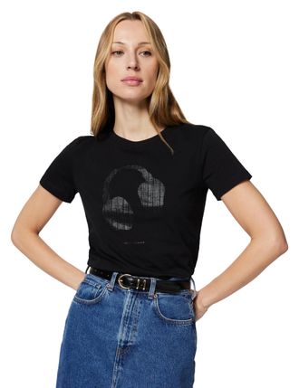 A|X Armani Exchange Womens Short Sleeve Picture Print Regular fit, T-Shirt, Black, L