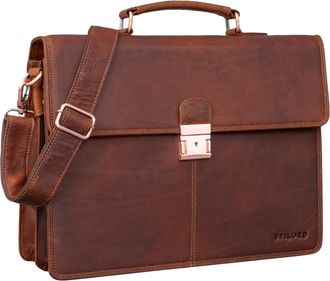 STILORD Apolonius Arbeitstasche Herren Leder Vintage Aktentasche Umh&auml;ngetasche Dokumententasche A4 15,6 Zoll Laptop Tasche f&uuml;r B&uuml;ro Business Echtleder Farbe:P