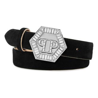 Philipp Plein Femme, Accessoires, Noir, Taille: 85 CM Ceinture en cuir Saffiano Hexagon