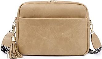 Nicole & Doris Sac à Main Femme Bandoulière Sacs Dépaule Multi-Poches Sac Epaule en Cuir PU Sac Besace Sac Messenger Crossbody Bag avec Pompon Kaki