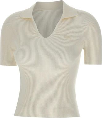 Lacoste Femme, Pulls, Blanc, Taille: 36 FR Polo Maille C&ocirc;tel&eacute;e Col V