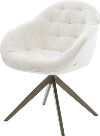 DELIFE Esszimmerstuhl Gaio-Flex Kreuzgestell breit Effektfinish Titan Bouclé Soft Beige 360° drehbar Wippfunktion