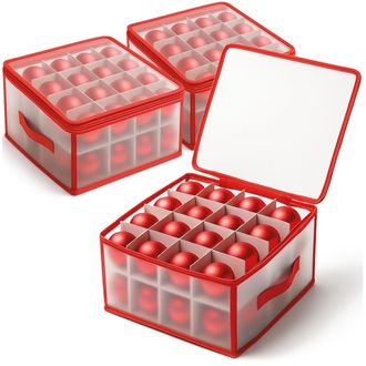 Com-Four 3X Aufbewahrungsbox f&uuml;r insgesamt 96 Weihnachtskugeln - Christbaumschmuck-Sortierbox - Christbaumkugeln- und Weihnachtsdeko-Organizer - Aufbewahrung f