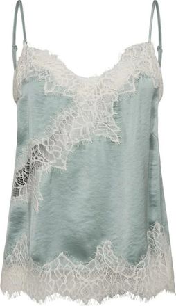 Co'Couture Femme, Tops, Bleu, Taille: 38 FR Top &agrave; fines bretelles et bordure en dentelle