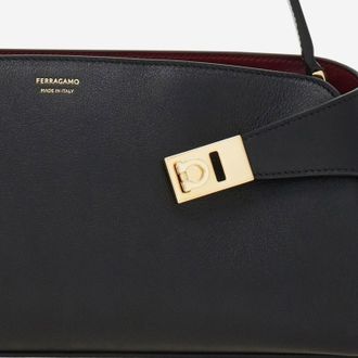 Ferragamo Womens Shoulder Bag Hug East-West Black Calfskin