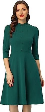 Allegra K Robes Fourreau pour Femmes Manches 3/4 Col Montant élégante Robe Trapèze daffaires Vert Foncé XL