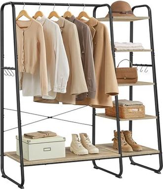 Vasagle Kleiderständer, Garderobenständer, 45 x 120 x 160 cm Garderobe, Kleiderstange, Schuhablage, offener Kleiderschrank, 6 Haken abnehmbar, Schlafzimmer Fl