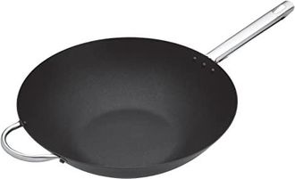 MasterClass MasterClass Wok Carbon, Antiadh&eacute;sif, Acier Au Carbone, Po&ecirc;le Wok De 8 Litres, 35,5 cm (14), Noir