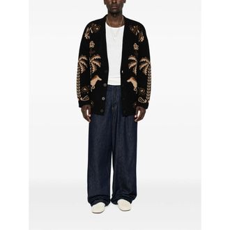 Alanui Intarsia Wool and Cashmere Cardigan - Black