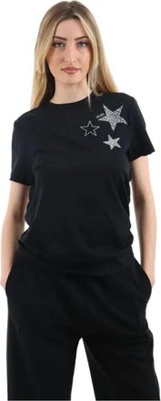 Liu Jo Femme, Tops, Noir, Taille: 42 FR T-shirt avec d&eacute;tails appliqu&eacute;s
