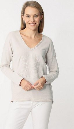 Zwillingsherz Sweatshirt ausgefranster V-Ausschnitt, Vintage Look, Langarm