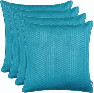 Brandsseller 4er Set Outdoor Kissen 45 x 45 cm - Wetterfeste Zierkissen mit Paspel in Wabenstruktur - Wasserabweisende Gartenkissen & Dekokissen für draußen - Sofa