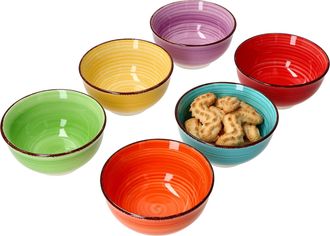 MamboCat Uni bunt 6er Set Snack- & Dip-Schälchen I runde Kompottschalen I Ø 12cm Backform I kleine Dessertschüsseln Buddah Bowls I buntes Steingut-Geschirr I f