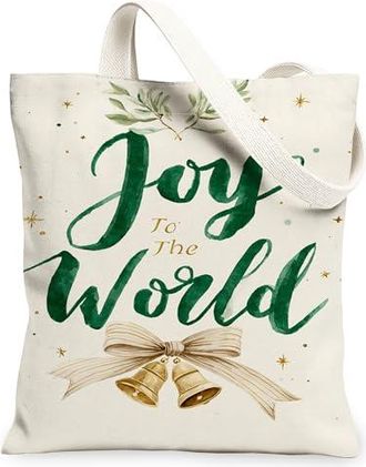 Generic Joyful Bells Sacs fourre-tout en toile, imprim&eacute; floral festif, sacs d&eacute;picerie r&eacute;utilisables, sacs d&eacute;picerie vintage, &eacute;l&eacute;gants, l&eacute;gers, lavables, Cr&egrave;me