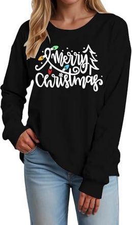 Generic Pull de No&euml;l pour femme avec imprim&eacute; sapin de No&euml;l - Grande taille - Haut &agrave; manches longues - Coupe ample - Doux et confortable - Pull amusant pour fe