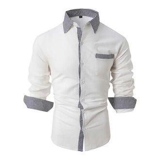 Generic Chemise pied-de-poule pour homme, coupe ajust&eacute;e, couleur contrast&eacute;e, chemise pied-de-poule tendance, &eacute;l&eacute;gante, chemises d&eacute;contract&eacute;es &agrave; manches longue