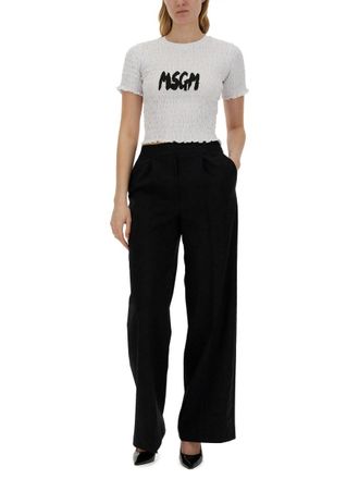 Msgm Logo-Embroidered Cotton T-Shirt - White