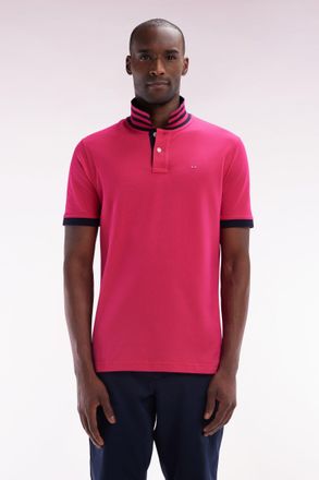Eden Park Polo &Agrave; Manches Courtes En Piqu&eacute; De Coton Pima Fuchsia Dessous De Col Cercl&eacute; Coupe Droite
