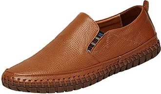 Rismart Mocassin Homme Décontracté Plat Cuir à Enfiler Conduire Chaussure Chaussons Marron,45.5