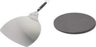 Weber Pizzaheber, Pizzaschaufel, Pizzaschieber & glasierter Pizzastein klein, rund, 26 cm 18413 Schwarz