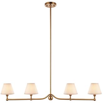 Endon Lighting Santiago Suspension en laiton vieilli bross&eacute; avec abat-jour en tissu blanc vintage style lierre 16 cm 4 x B22