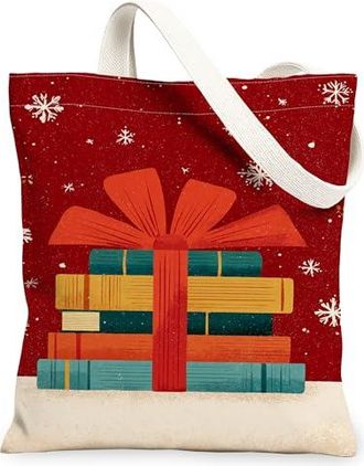 Generic Sacs fourre-tout en toile pour cadeaux de No&euml;l, motif empilable color&eacute;, sacs d&eacute;picerie r&eacute;utilisables, vintage, l&eacute;gers, lavables, Rouge, 13x15 Inch