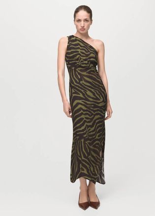 Mango Asymmetrisches Printkleid gr&uuml;n - Damen - XS - MANGO