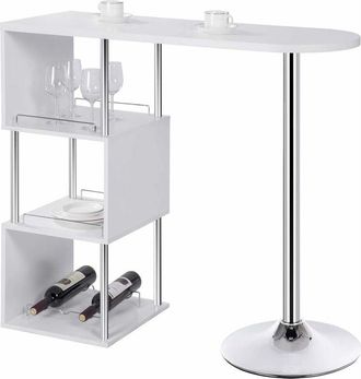 Woltu Woltu - Table de bar-bistrot en mdf et m&eacute;tal, Table de cuisine avec 3 tablettes et porte-bouteilles, 113x40x105cm, Noir