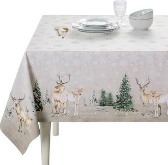 Maison d'Hermine Deer in The Woods Nappe 100% Coton pour Cuisine d&icirc;ner Table d&eacute;coration de f&ecirc;te Mariage, f&ecirc;te m&egrave;res Thanksgiving/No&euml;l (Rectangle, 140cm x 180cm)