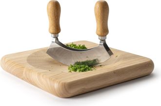 Continenta Wiegemesserbrett aus Gummibaumholz, Schneidbrett mit Mulde, Gr&ouml;&szlig;e: 22,5 x 22,5 x 2,8 cm