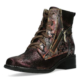 Laura Vita Damen Stiefelette mit Blumenmuster und Metallic Glanz Emcmao 66, Gr&ouml;&szlig;e:39 EU, Farbe:Braun