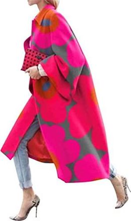 Onsoyours Hiver Longue Manteau en Laine Manches Longues Oversized Mode Femme Blouson Roserouge 3XL