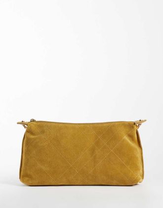 Mango Schultertasche aus 100 % Leder in Wildlederoptik mit Kettenriemen in Camel-Braun