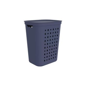 Rotho Jona Wäschesammler 55l mit Deckel, Kunststoff (PP recycelt), 55l (43.2 x 35.5 x 53.3 cm) (Blau)