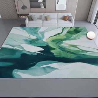 Generic Vert Tapis pour Salon 160 x 230 cm, Lavables avec Dos Antid&eacute;rapant, Tapis &agrave; Poils Courts Imprim&eacute; Peinture Abstraite Rayures Flux deau pour Cuisine Sal