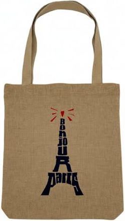 Fabulous Sac Shopping Tote Bag Aspect Lin - Bonjour Paris Tour eiffel France Voyage Ville Vacances - Sac de Courses Toile Epaisse 360g Beige Naturel Cabas Port