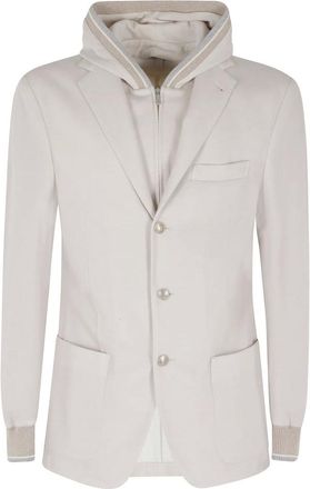 Eleventy Homme, Vestes, Gris, Taille: L Blazer avec Bavette &agrave; Capuche Amovible